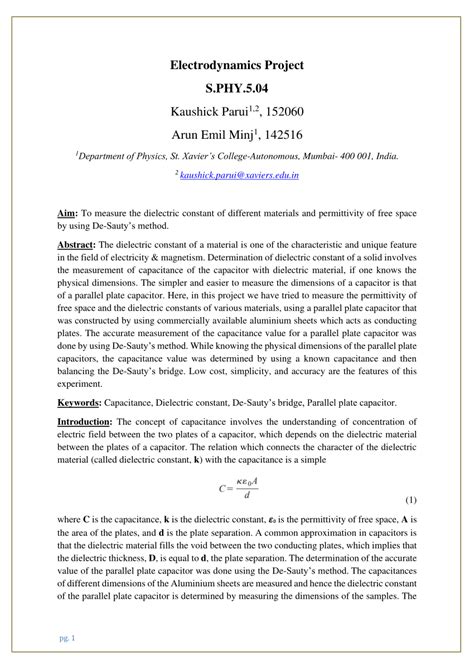 pdf dielectric constant and permittivity of free space measurement of