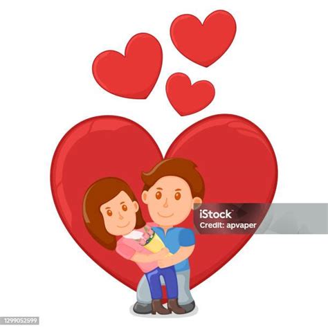 사랑스러운 로맨틱 한 커플 서 포옹과 선물 선물 봄 발렌타인 데이 데이트 연인 쌍 만화 벡터 일러스트 흰색에 고립 개념에 대한 스톡 벡터 아트 및 기타 이미지 Istock