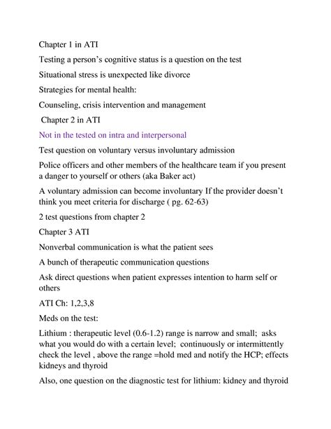 Didactic Lecture Exam 1 Review Mental Health Chapter 1 In Ati Testing