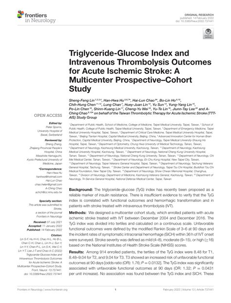 Pdf Triglyceride Glucose Index And Intravenous Thrombolysis Outcomes