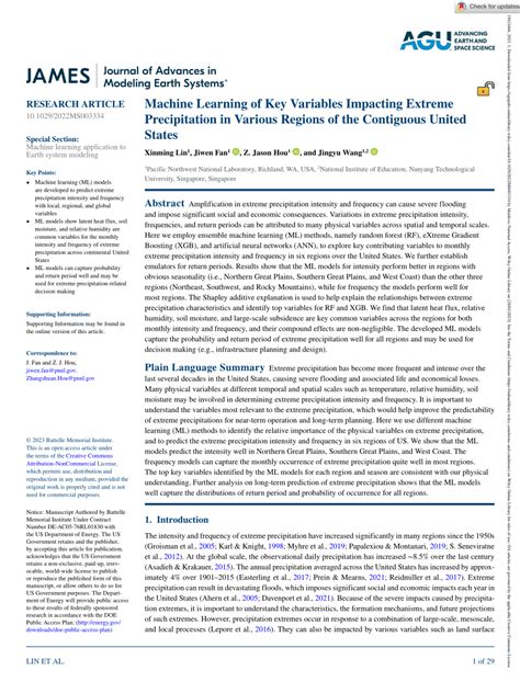 Pdf Machine Learning Of Key Variables Impacting Extreme Precipitation In Various Regions Of