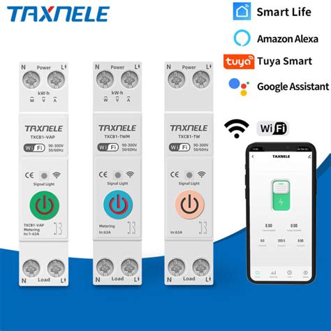 Tuya Wifi Smart Circuit Breaker 1p 63a Power Metering Energy Meter Din Rail Smart Home Wireless