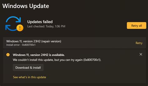 windows 11 update error install error 0x800700c1 microsoft community