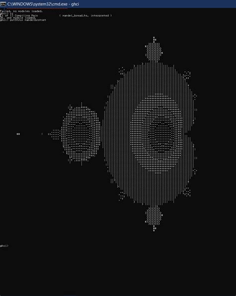 learning haskell super excited about it tried mandelbrot set in a single line i m sure it can