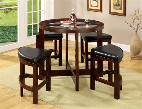 Waterbury Dark Walnut Round Glass Counter Height Set