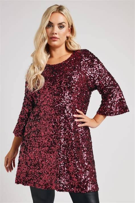 Yours London Plus Size Red Sequin Flute Sleeve Top Yours Clothing