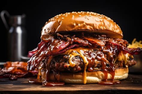 Barbecue Bacon Burger With Smoky Sauce And Crispy Bacon Premium Ai