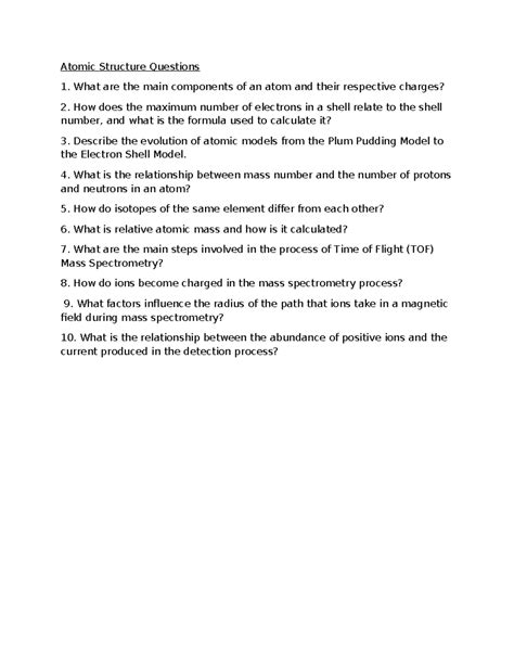 Atomic Structure Questions Atomic Structure Questions What Are The Main Components Of An Atom