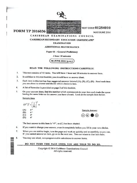 Cxc Csec Add Maths 2016 P1 1 Pr