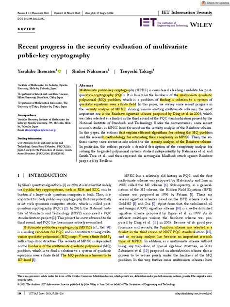Iet Information Security 2022 Ikematsu Recent Progress In The Security Evaluation Of