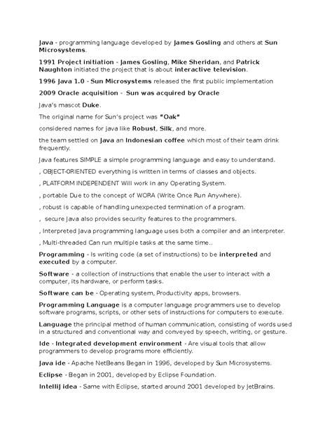 Java Important Details Java Programming Language Developed By James