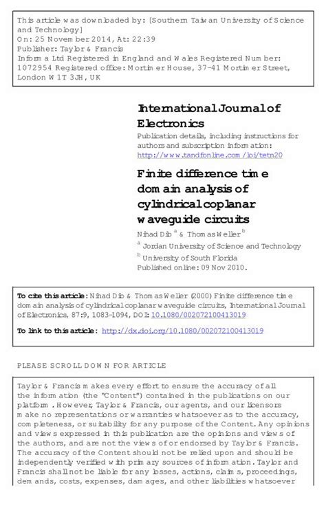 Pdf Finite Difference Time Domain Analysis Of Cylindrical Coplanar Waveguide Circuits