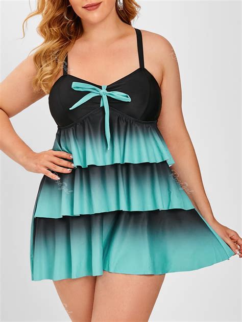 Plus Size Layered Ombre Criss Cross Skirted Tankini Swimwear 34 Off Rosegal