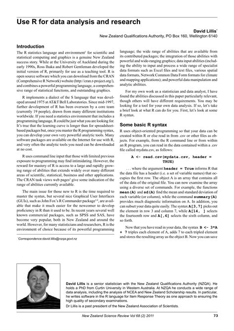 Pdf Use R For Data Analysis And Research