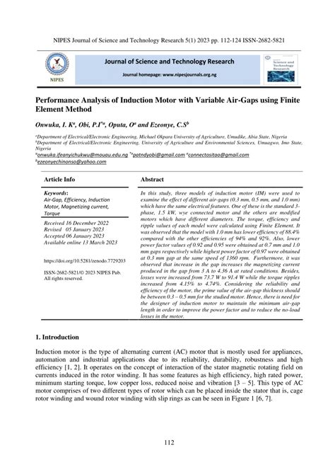 PDF Performance Analysis Of Induction Motor With Variable Air Gaps