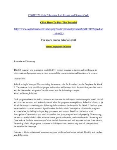 Comp 220 Ilab 2 Resistor Lab Report And Source Code