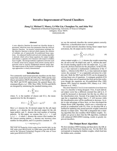 Iterative Improvement Of Neural Classifiers