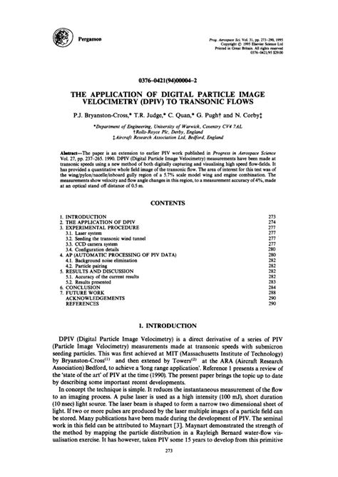 Pdf The Application Of Digital Particle Image Velocimetry Dpiv To Transonic Flows