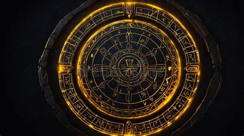Top View Of An Ancient Runic Magic Circle With Yellow Ai Generated Stock Illustration