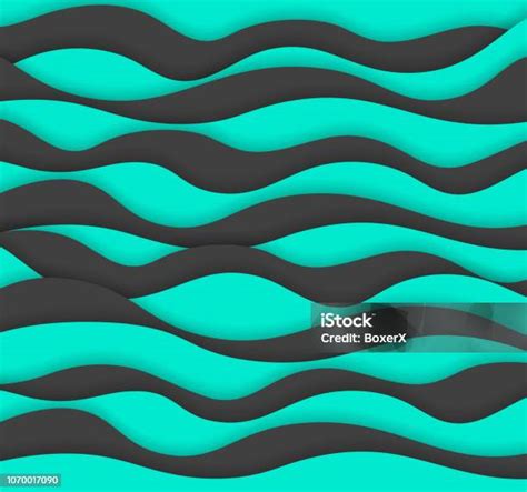 계층화 된 종이 예술 파도 배경 3d 종이 접기 스타일 디자인입니다 검정 및 터키석 패션 개념입니다 벡터 일러스트 레이 션 0명에 대한 스톡 벡터 아트 및 기타 이미지
