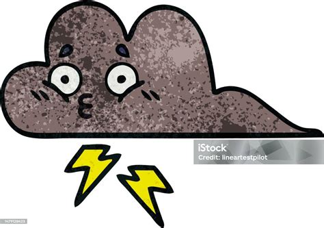 Kartun Tekstur Grunge Retro Dari Awan Badai Ilustrasi Stok Unduh