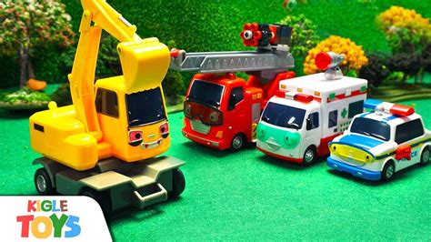 좀비 포크레인이 공격해요 장난감 중장비 덤프트럭 레미콘 경찰차 소방차 구급차 앰뷸런스 버스 타요 몬스터 폴리스 5화 Kigle Toys Youtube
