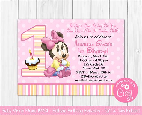 Blank Minnie Mouse 1st Birthday Invitations