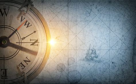 Pirate And Nautical Theme Grunge Background Old Sea Compass On Abstract Map Background Retro