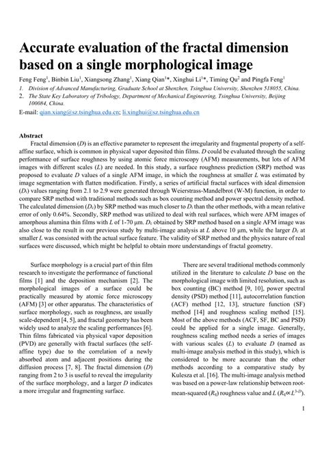 Pdf Accurate Evaluation Of The Fractal Dimension Based On A Single