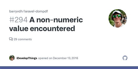 A Non Numeric Value Encountered · Issue 294 · Barryvdhlaravel Dompdf