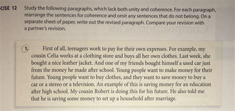 Solved Study The Following Paragraphs Which Lack Both Unity Chegg Com