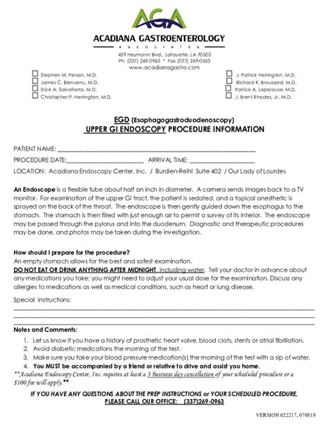 Fillable Online Egd Upper Gi Procedure Information Fax Email Print Pdffiller