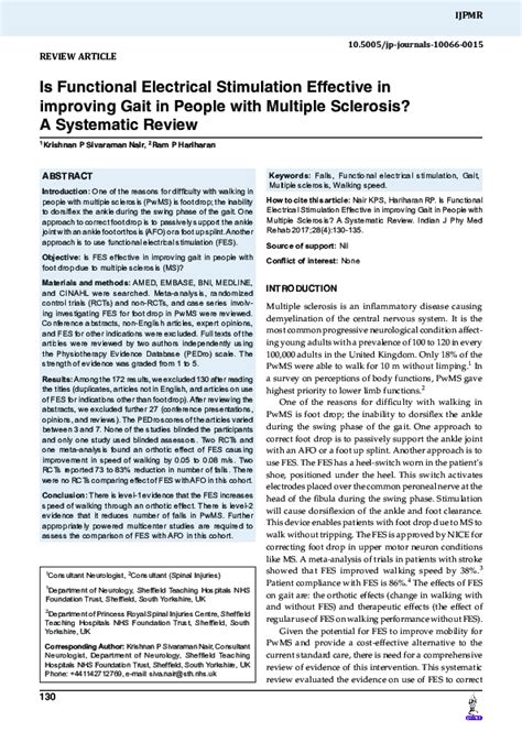 Pdf Is Functional Electrical Stimulation Effective In Improving Gait