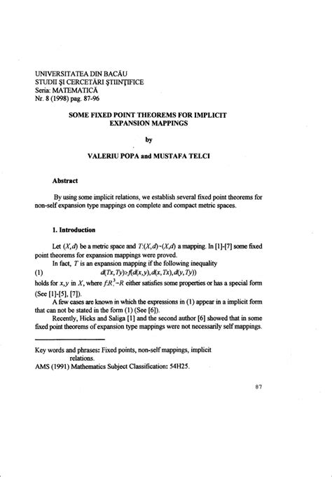 Pdf Some Fixed Point Theorems For Implicit Expansion Mappings