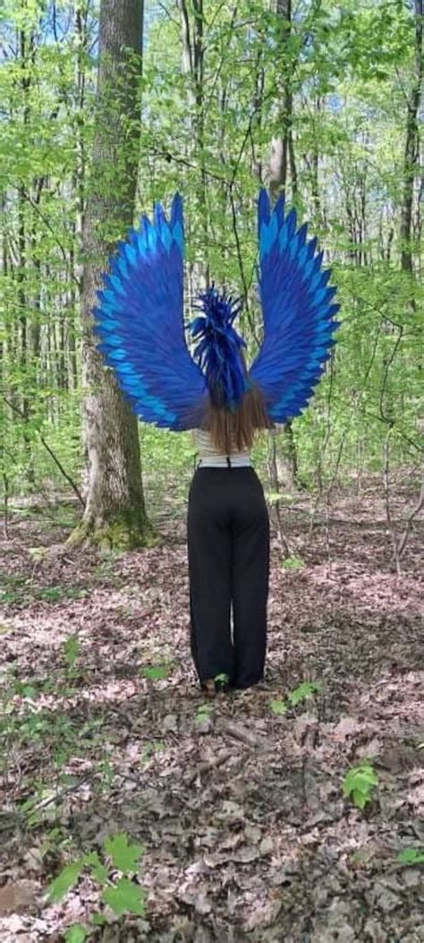 Blue And Light Blue Parrot Wings Costume Large Movable Angel Wings For
