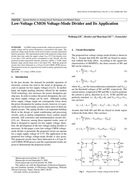 Pdf Low Voltage Cmos Voltage Mode Divider And Its Application