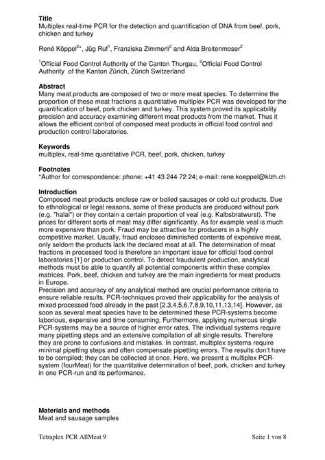 Pdf Multiplex Real Time Pcr For The Detection And Quantification Of