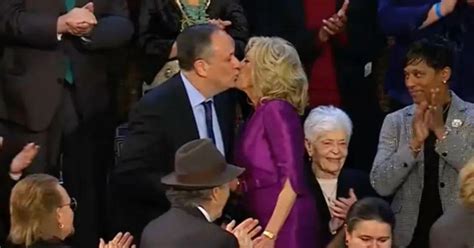 Jill Biden Doug Emhoff Called Out Over Kiss On The Lips At SOTU Address