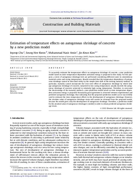 Pdf Estimation Of Temperature Effects On Autogenous Shrinkage Of Concrete By A New Prediction