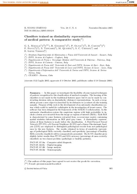 Pdf Classifiers Trained On Dissimilarity Representation Of Medical