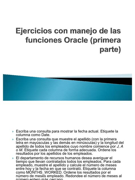 Ejercicios Con Manejo De Funciones Oracle Primera Parte Pdf