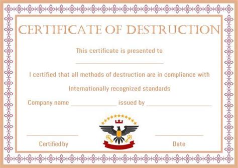 5 Free Certificate Of Destruction Sample Templates