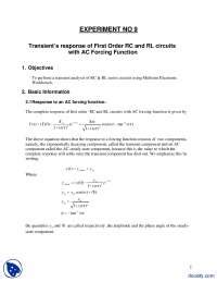 Transient Response Of First Order RC Electrical Circuit Analysis Lab Handout Docsity