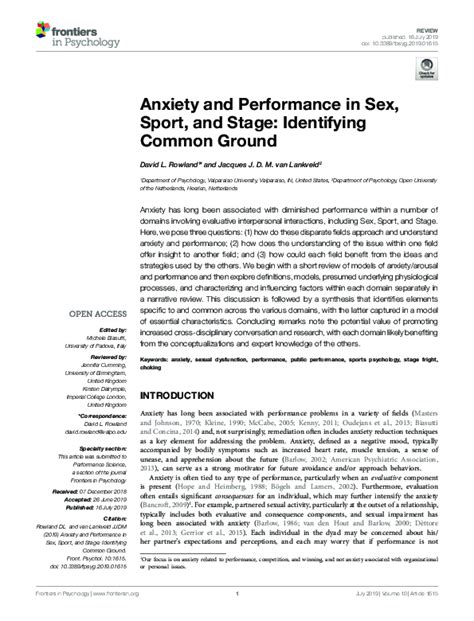 Pdf Anxiety And Performance In Sex Sport And Stage Identifying
