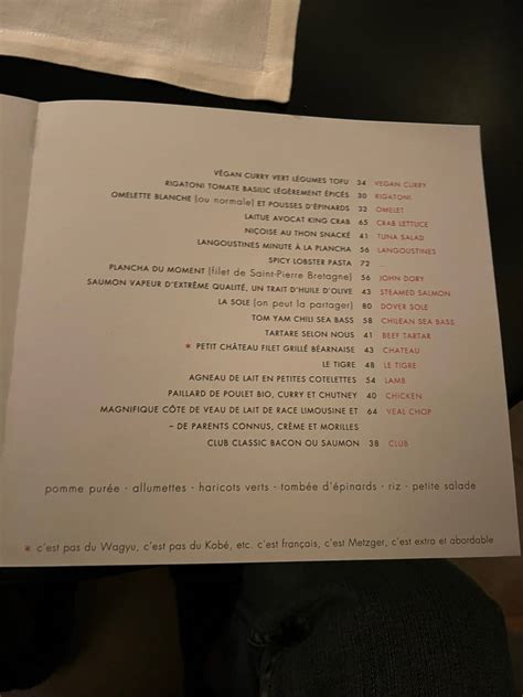Menu At Hôtel Costes Restaurant Paris