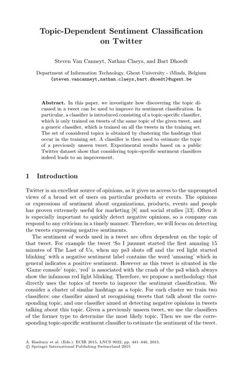 Pdf Topic Dependent Sentiment Classification On Twitter
