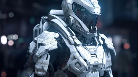 Soldier In Futuristic Space Armor Science Fiction White Armor Soldier In Futuristic Space Armor Science Fiction White Armor