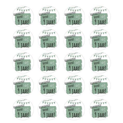 9 Jaar Traktatie Stickers Groen Verjaardag Sluitstickers Kind