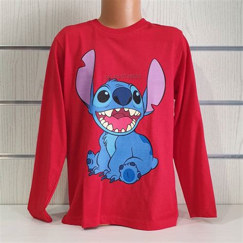 Нова детска блуза с дълъг ръкав и дигитален печат Стич (Stitch) в ...