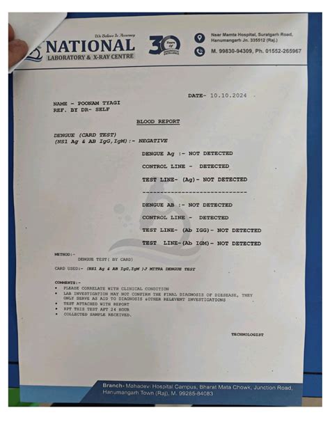 Dengue Test Report Pdf